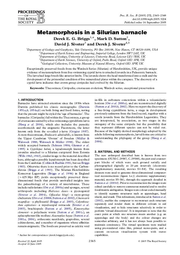 (PDF) Metamorphosis in a Silurian barnacle
