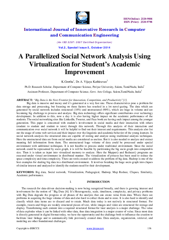 (PDF) A Parallelized Social Network Analysis UsingVirtualization for ...