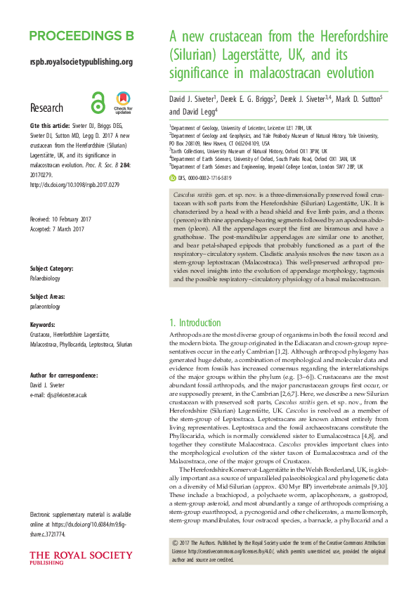 (PDF) A new crustacean from the Herefordshire (Silurian) Lagerstätte ...
