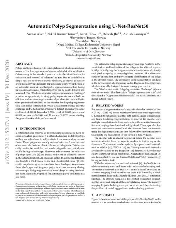 (PDF) Automatic Polyp Segmentation using U-Net-ResNet50