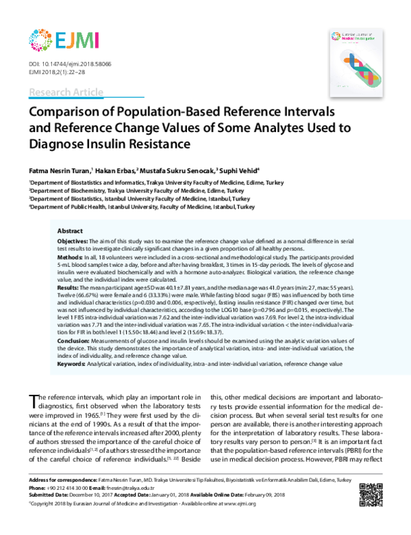 (PDF) Comparison of population-based reference intervals and reference ...
