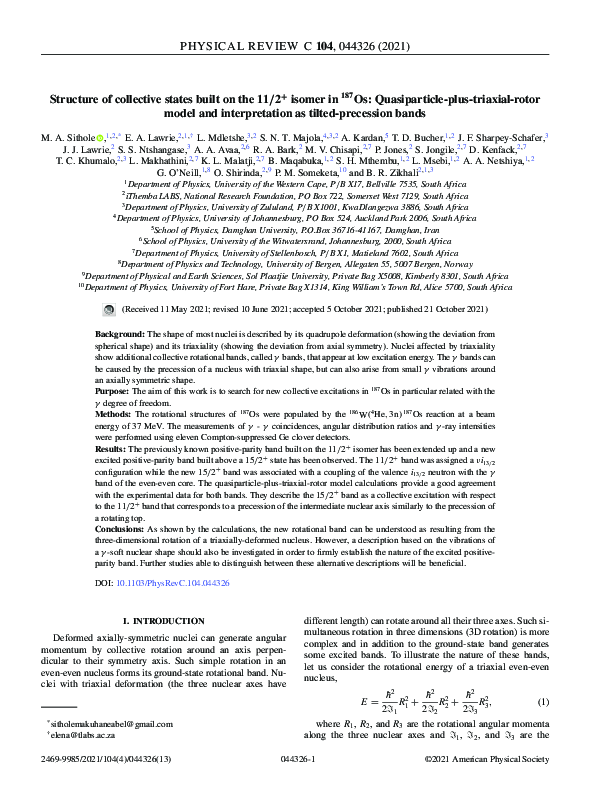 (PDF) Structure of collective states built on the 11/2+ isomer in Os187 ...