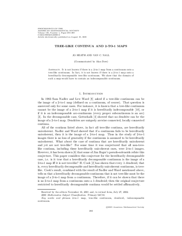 (PDF) Tree-like continua and 2-to-1 maps