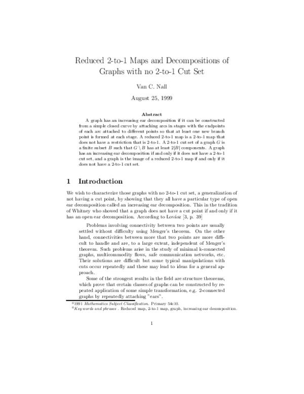 (PDF) Reduced 2-to-1 maps and decompositions of graphs with no 2-to-1 cut sets
