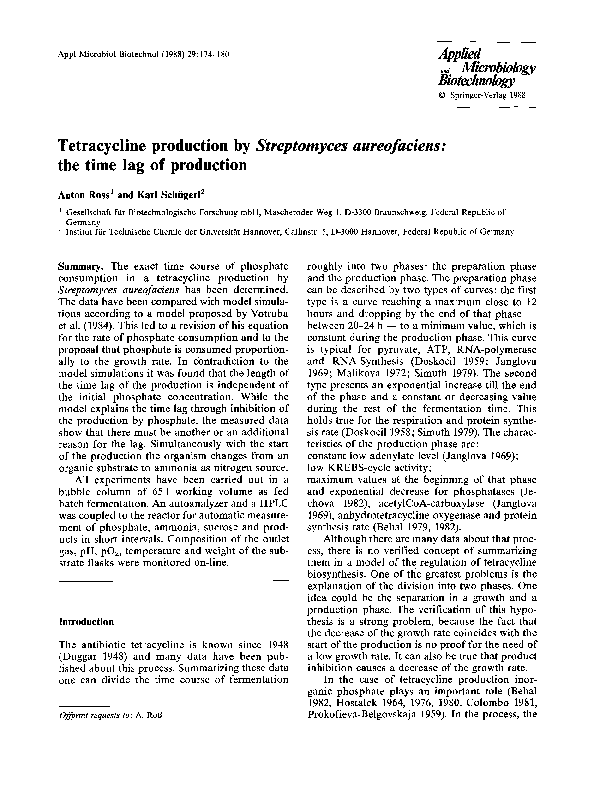 (PDF) Tetracycline production byStreptomyces aureofaciens: the time lag ...