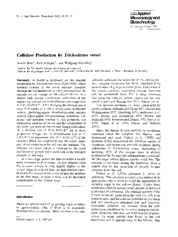 Pdf Cellulase Production By Trichoderma Reesei