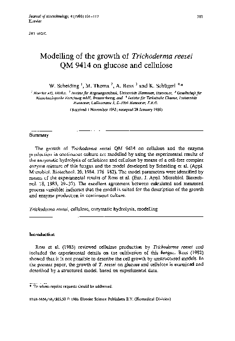 (PDF) Modelling of the growth of Trichoderma reesei QM 9414 on glucose and cellulose | Anton ...