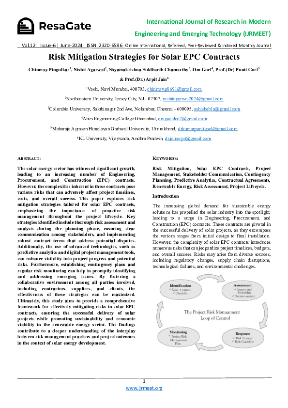 (PDF) Risk Mitigation Strategies for Solar EPC Contracts