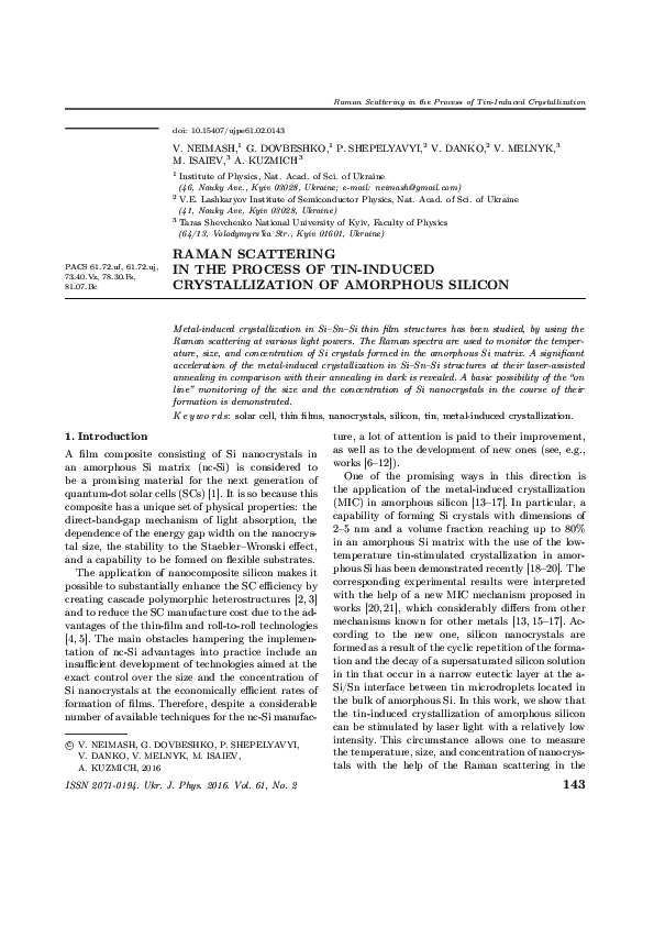 (PDF) Raman Scattering in the Process of Tin-Induced Crystallization of ...