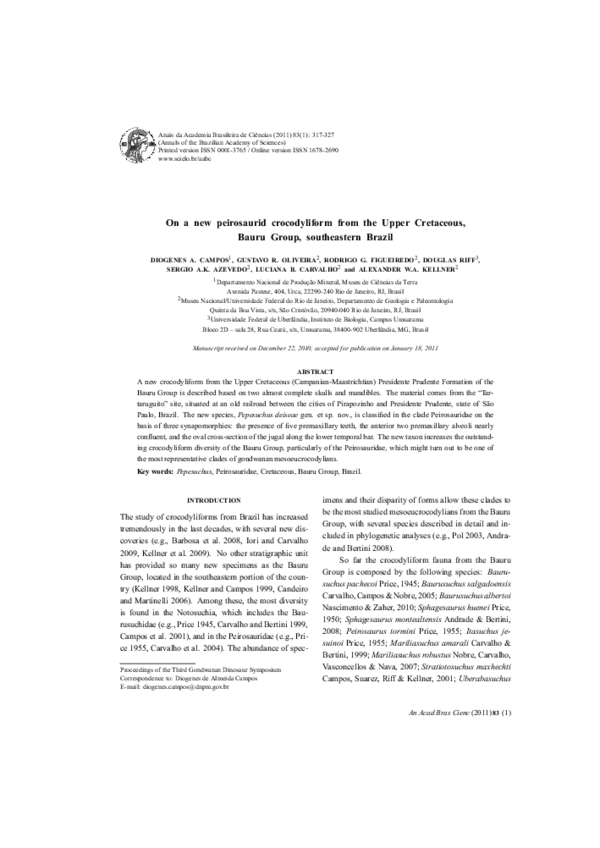 (PDF) On a new peirosaurid crocodyliform from the Upper Cretaceous ...