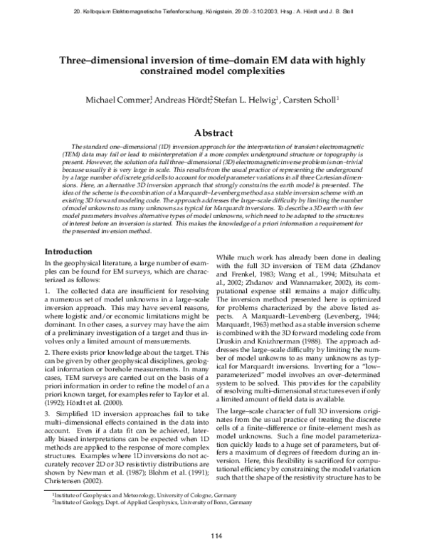 (PDF) Three-dimensional inversion of time-domain EM data with highly ...