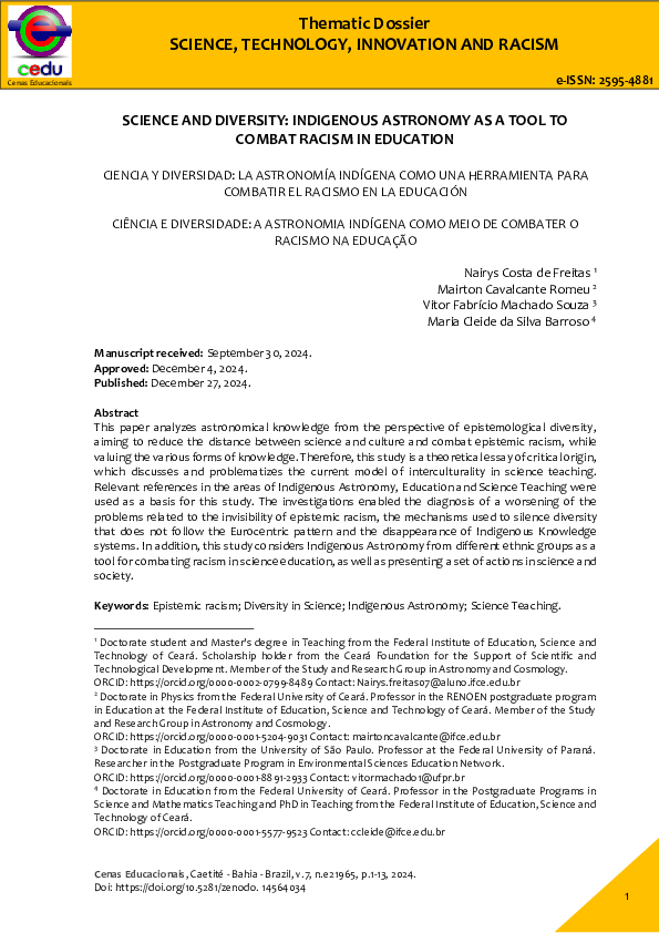 (PDF) SCIENCE AND DIVERSITY: INDIGENOUS ASTRONOMY AS A TOOL TO COMBAT ...