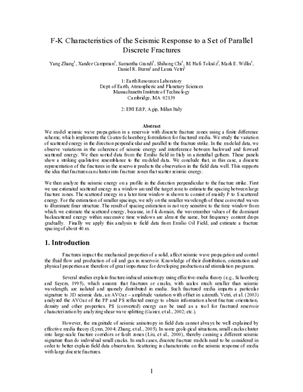 (PDF) F‐K domain characteristics of the seismic response of a set of parallel discrete fractures