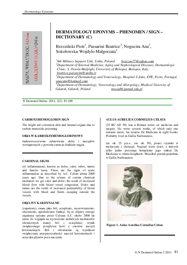(PDF) Dermatology eponyms – phenomen / sign –dictionary (C)