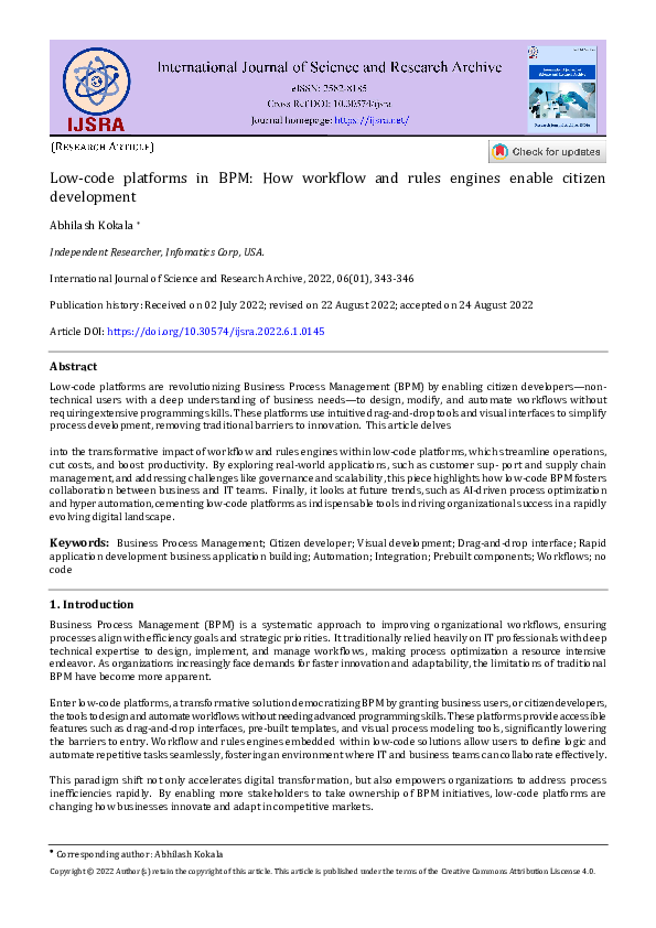(PDF) Low-code platforms in BPM: How workflow and rules engines enable citizen development
