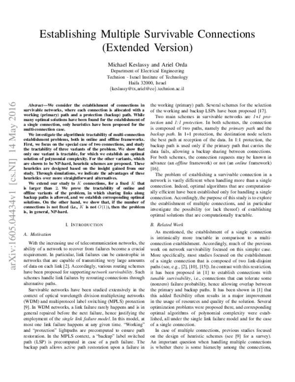 (PDF) Establishing Multiple Survivable Connections (Extended Version)