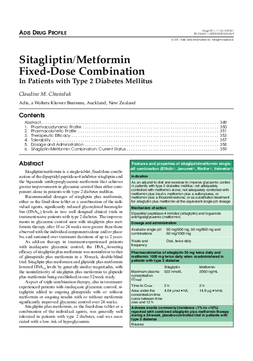 Pdf Sitagliptin Metformin Fixed Dose Combination