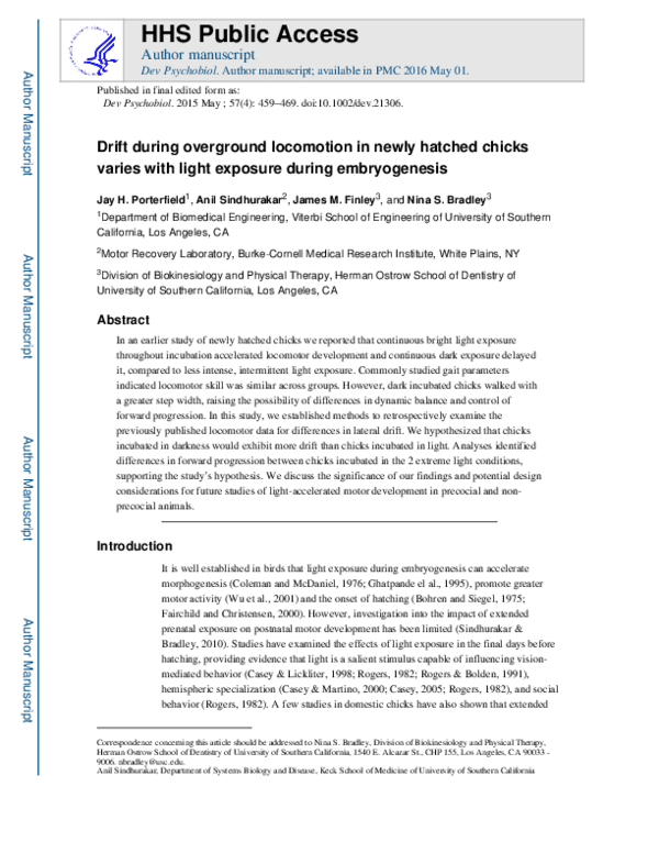 (PDF) Drift during overground locomotion in newly hatched chicks varies ...