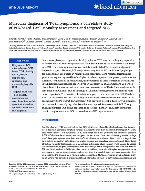 (PDF) Molecular diagnosis of T-cell lymphoma: a correlative study of ...