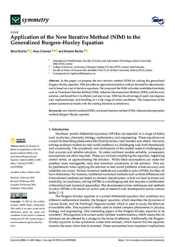 (PDF) Application of the New Iterative Method (NIM) to the Generalized Burgers–Huxley Equation ...