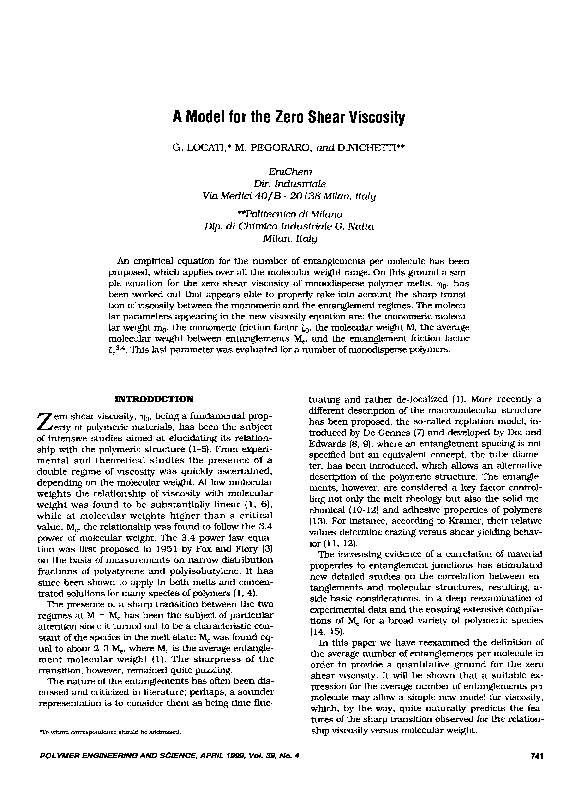 (PDF) A model for the zero shear viscosity