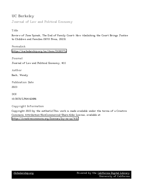 (PDF) Review of Jane Spinak, The End of Family Court: How Abolishing ...