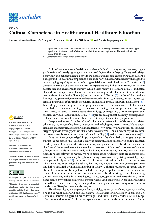 (PDF) Cultural Competence in Healthcare and Healthcare Education