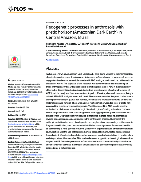 (PDF) Pedogenetic processes in anthrosols with pretic horizon (Amazonian Dark Earth) in Central ...