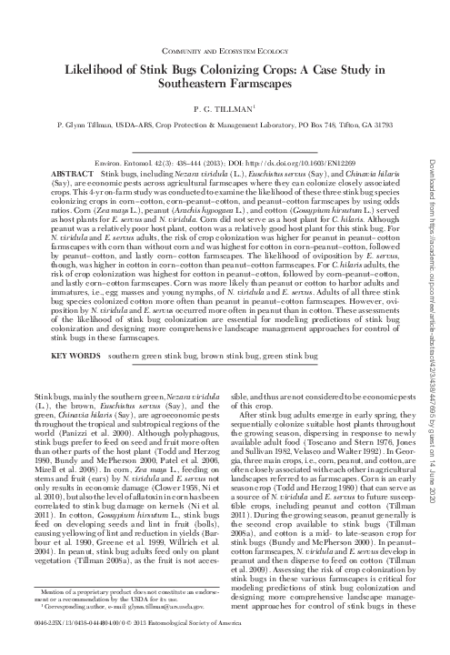 (PDF) Likelihood of Stink Bugs Colonizing Crops: A Case Study in ...