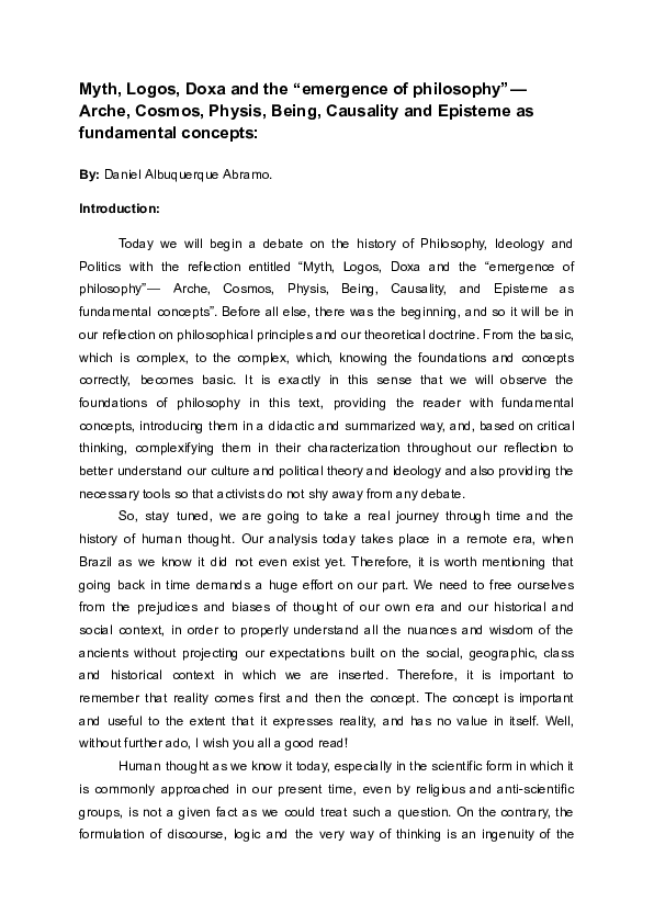 (PDF) Myth, Logos, Doxa and the “emergence of philosophy” — Arche ...