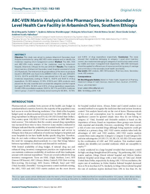 (PDF) ABC-VEN Matrix Analysis of the Pharmacy Store in a Secondary ...