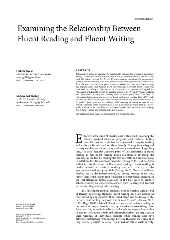 (PDF) Investigation Of The Relationship Between Fluent Reading And Fluent Writing