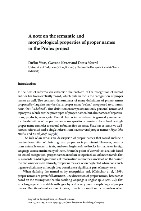 (PDF) A note on the semantic and morphological properties of proper ...