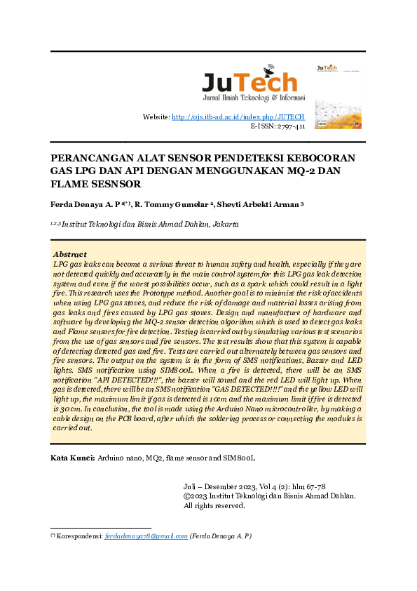 (PDF) Perancangan Alat Sensor Pendeteksi Kebocoran Gas LPG dan Api ...