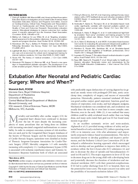 (PDF) Extubation After Neonatal and Pediatric Cardiac Surgery: Where ...