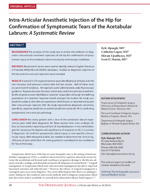 (PDF) Intra-Articular Anesthetic Injection of the Hip for Confirmation ...