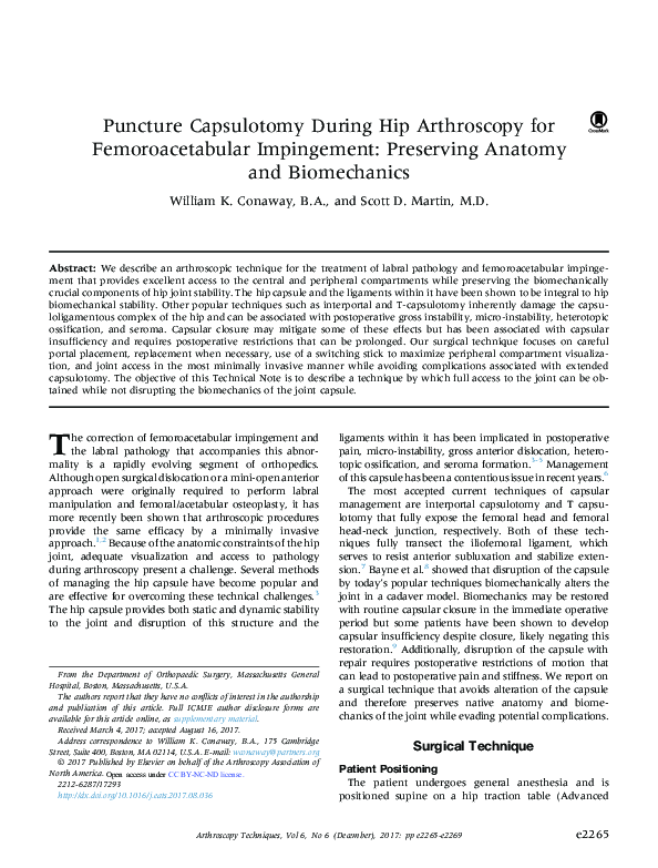 (PDF) Puncture Capsulotomy During Hip Arthroscopy for Femoroacetabular ...
