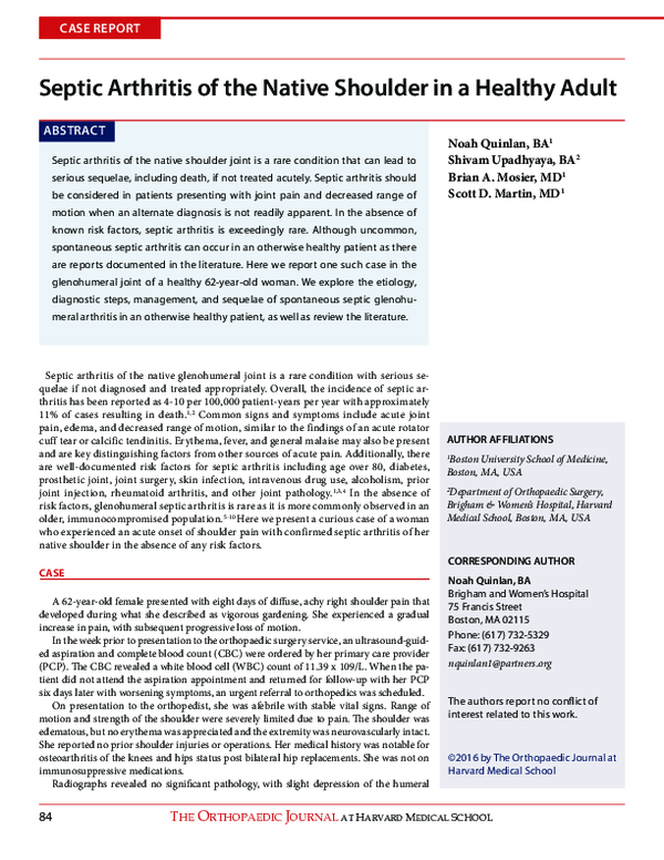 (PDF) Septic Arthritis of the Native Shoulder in a Healthy Adult