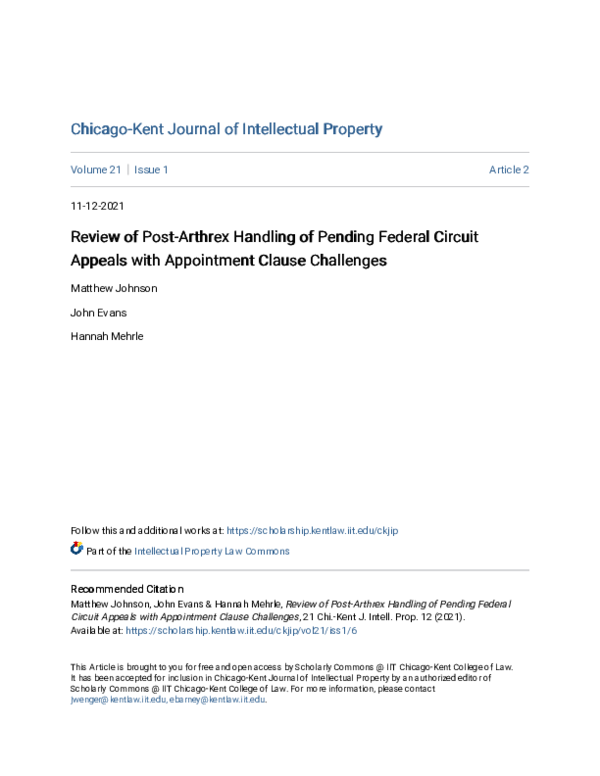 (PDF) Review of Post-Arthrex Handling of Pending Federal Circuit ...