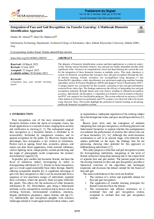 (PDF) Integration of Face and Gait Recognition via Transfer Learning: A Multiscale Biometric ...