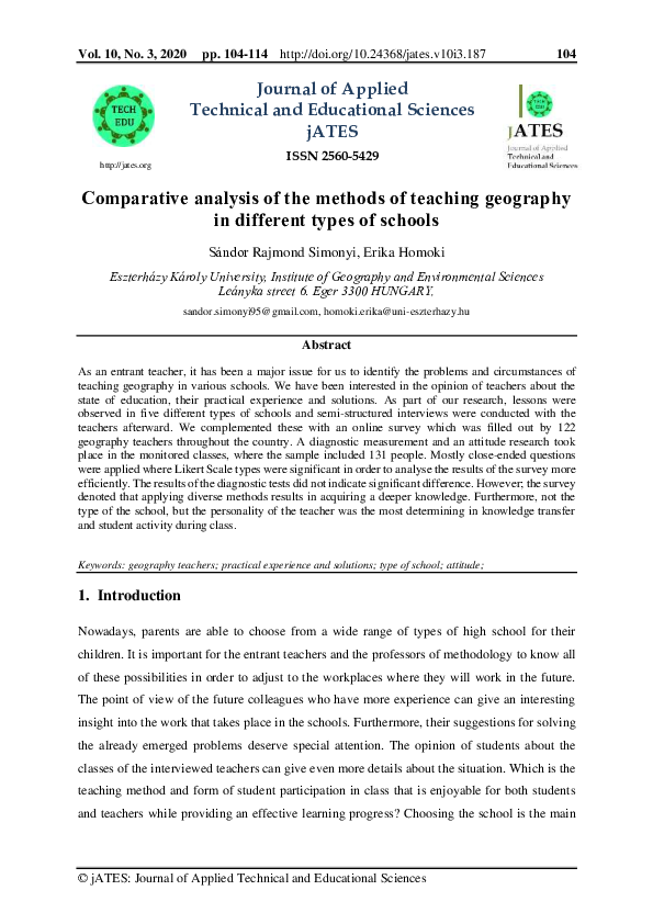 (PDF) Comparative analysis of the methods of teaching geography in different types of schools