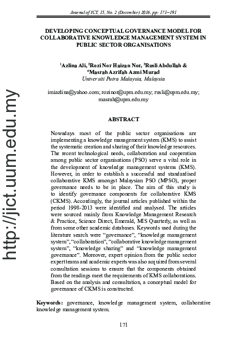 (PDF) Developing Conceptual Governance Model for Collaborative Knowledge Management System in ...