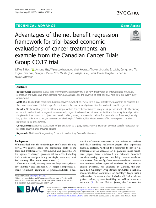 (PDF) Advantages of the net benefit regression framework for trial-based economic evaluations of ...