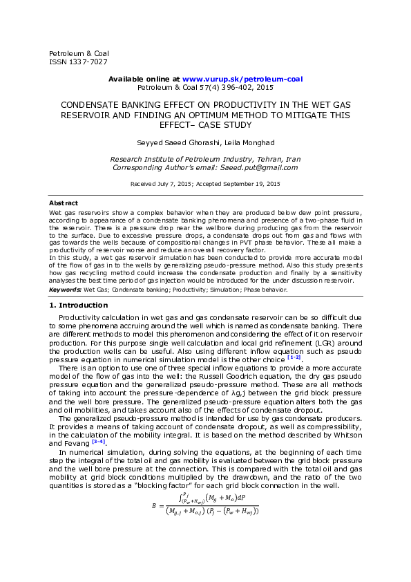 (PDF) Condensate Banking Effect on Productivity in the Wet Gas ...