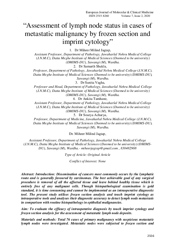 (PDF) “Assessment of lymph node status in cases of metastatic ...