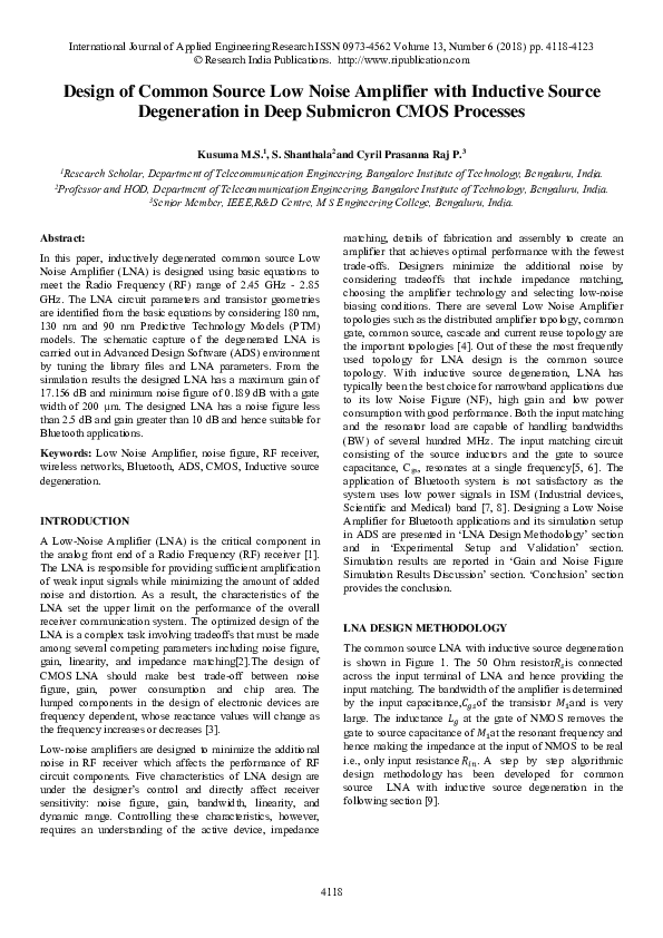 (PDF) Design of Common Source Low Noise Amplifier with Inductive Source Degeneration in Deep ...
