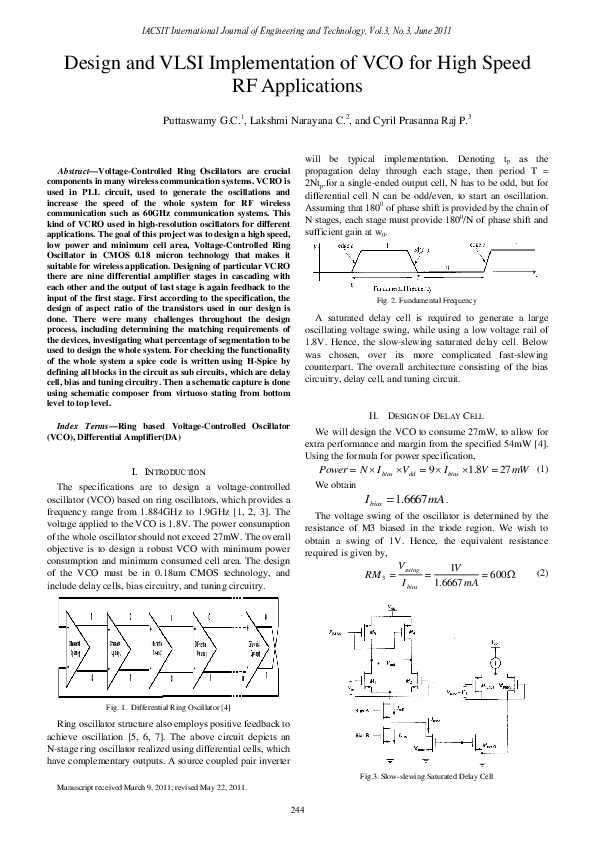 (PDF) Implementation of VCO for High Speed RF Applications