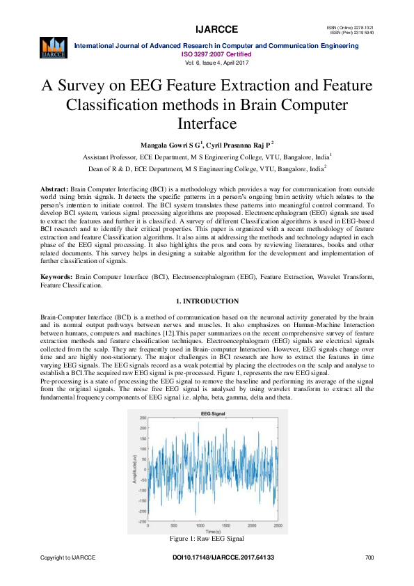 (PDF) A Survey on EEG Feature Extraction and Feature Classification ...