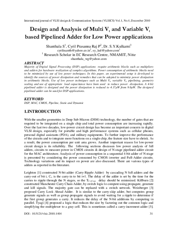 (PDF) Design and Analysis of Multi Vt and Variable Vt based Pipelined Adder for Low Power ...