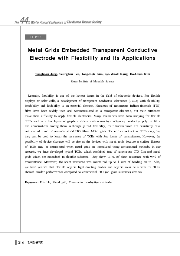 (PDF) Metal Grids Embedded Transparent Conductive Electrode with ...